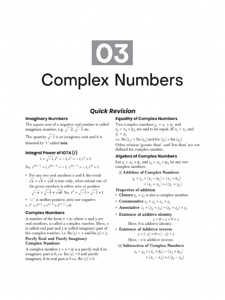 Class 11 Mathematics Chapter Complex Numbers | PDF