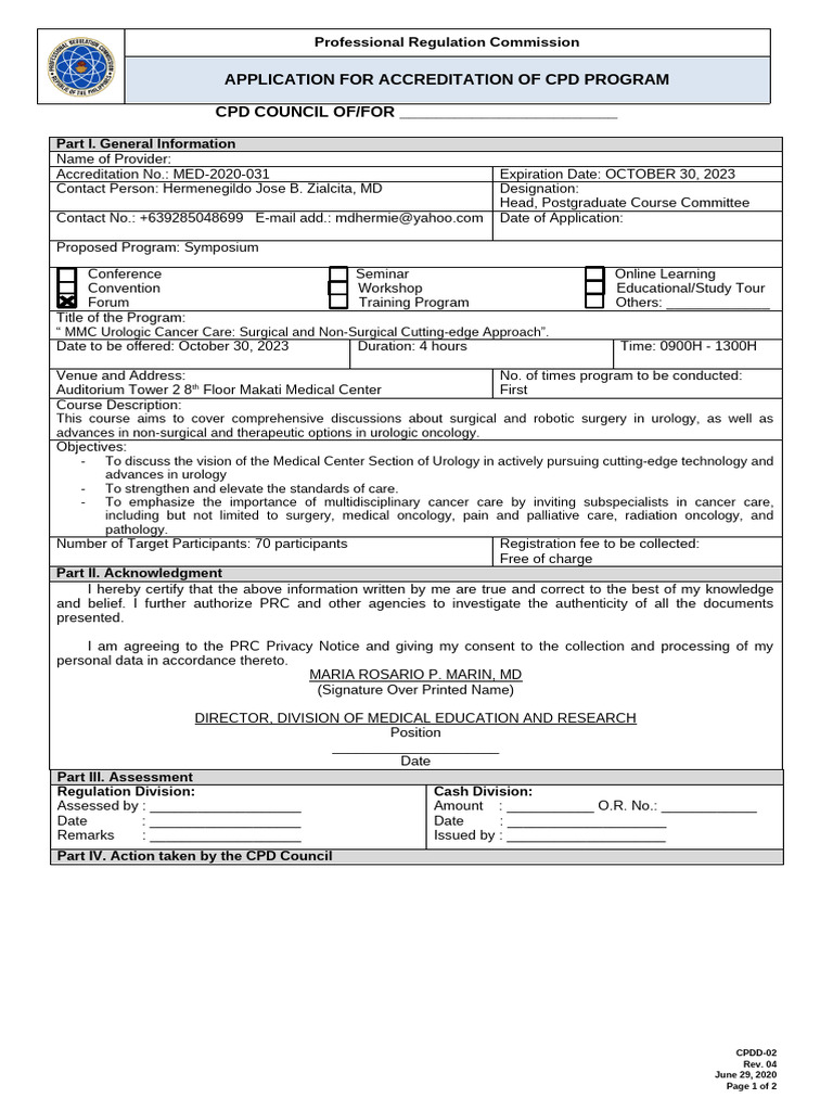 CPDD-02 APPLICATION FOR CPD PROGRAM | PDF