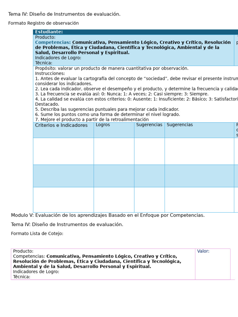 Modelos de Instrumentos de Evaluacion | PDF