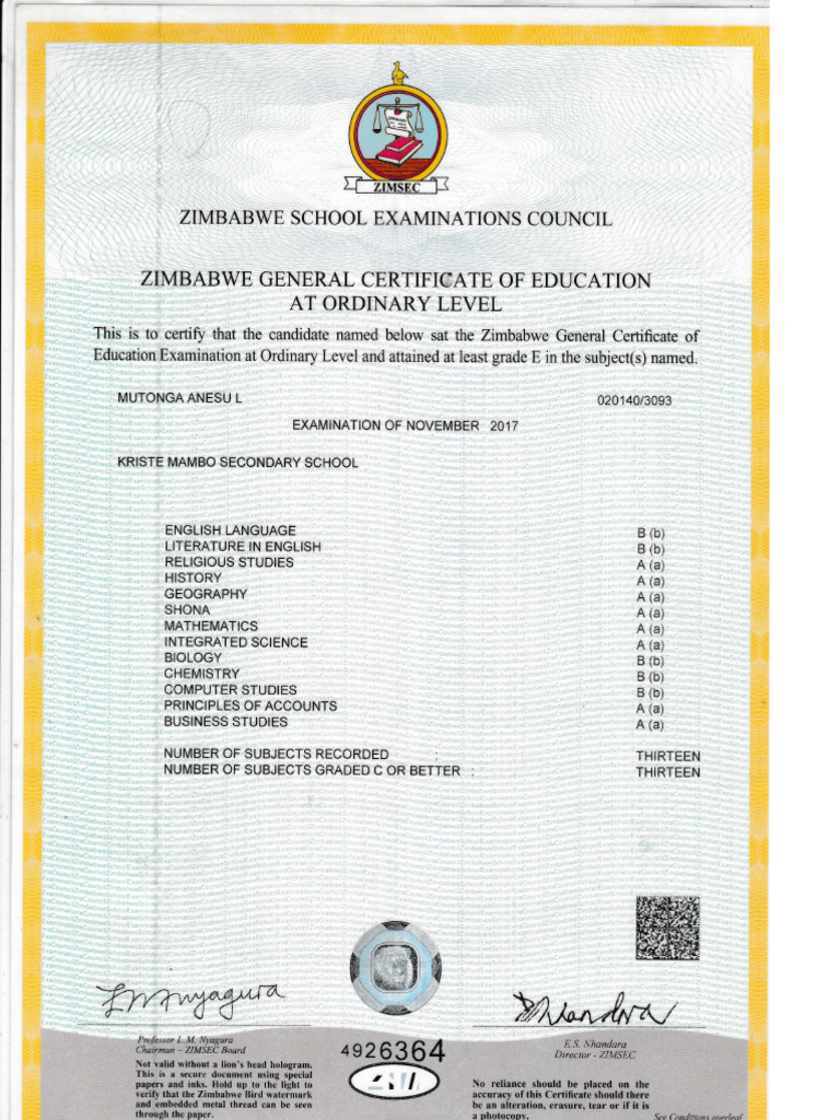 Zimbabwe Exam Certificate Guide | PDF