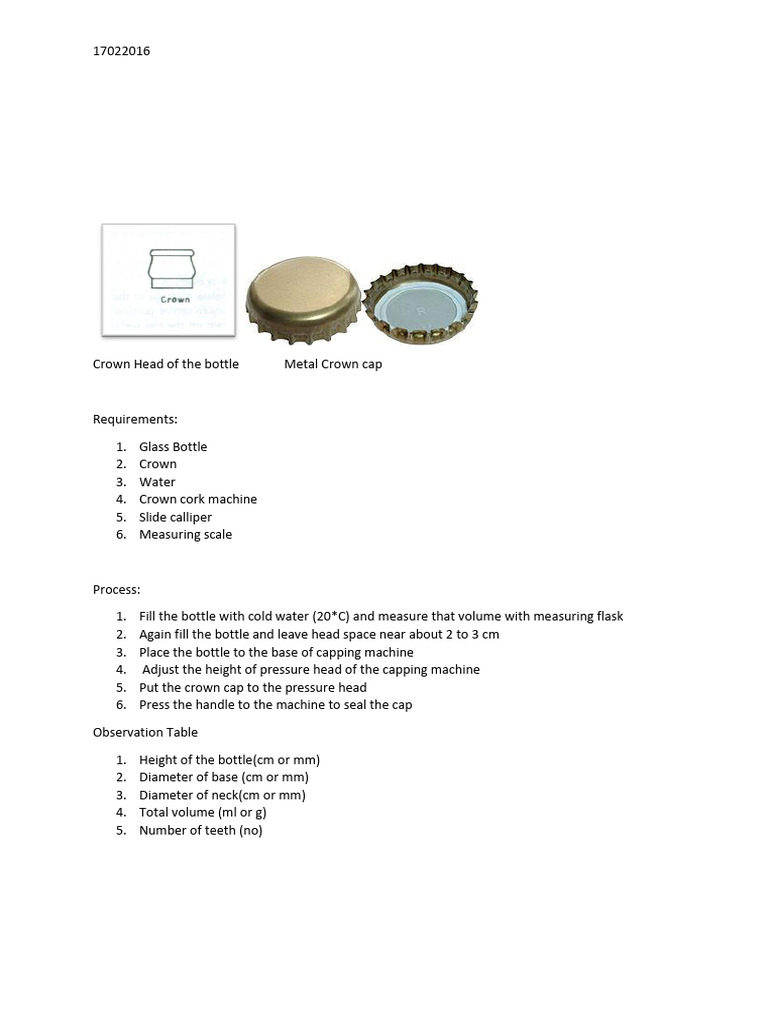 Study of Crown cork process | PDF
