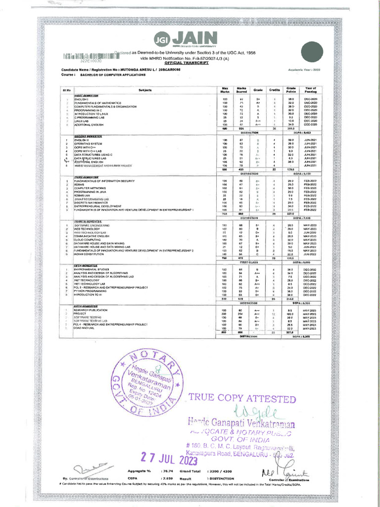 Offical Transcript | PDF