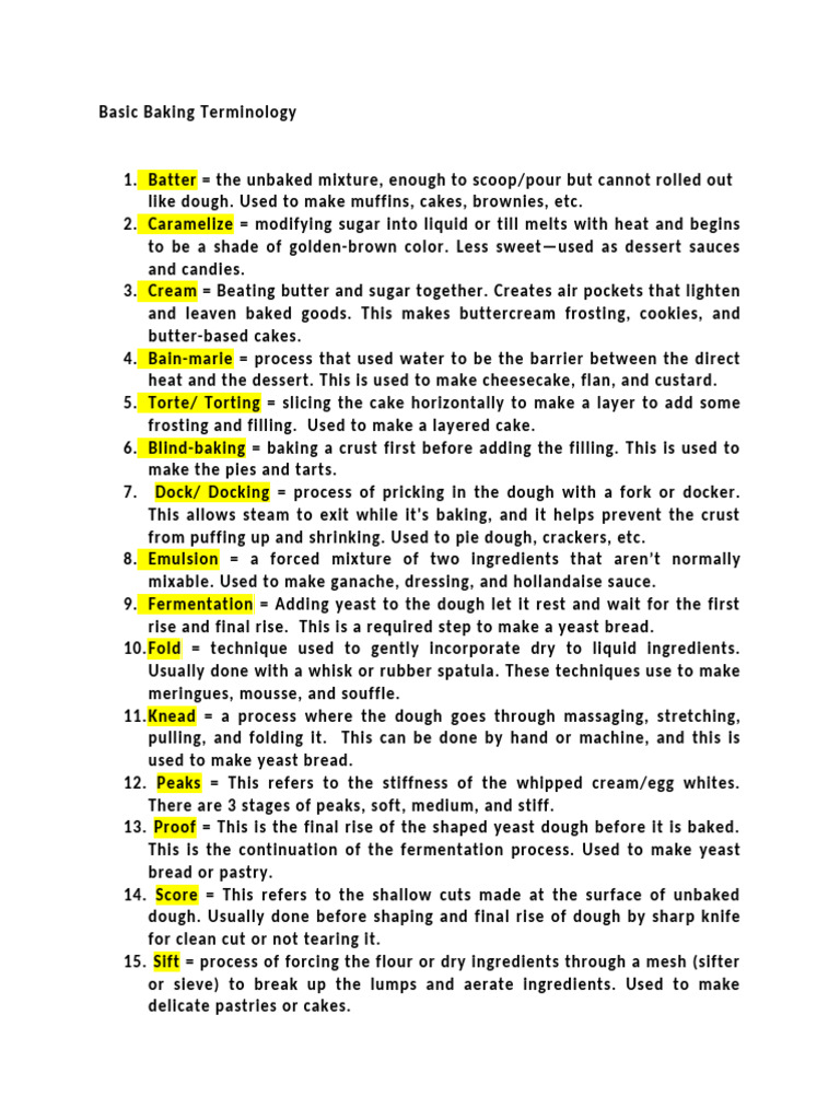 Basic Baking Terminology | PDF | Cakes | Baking
