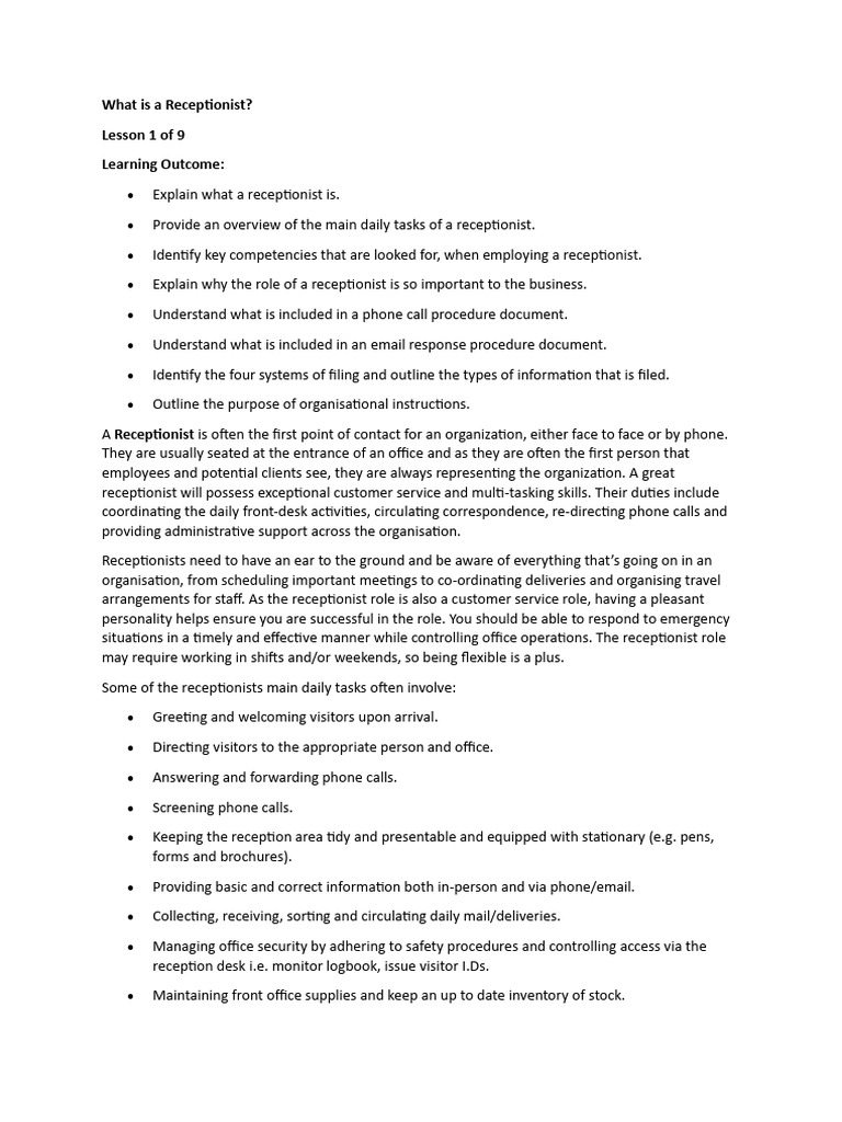 What Is A Receptionist | PDF