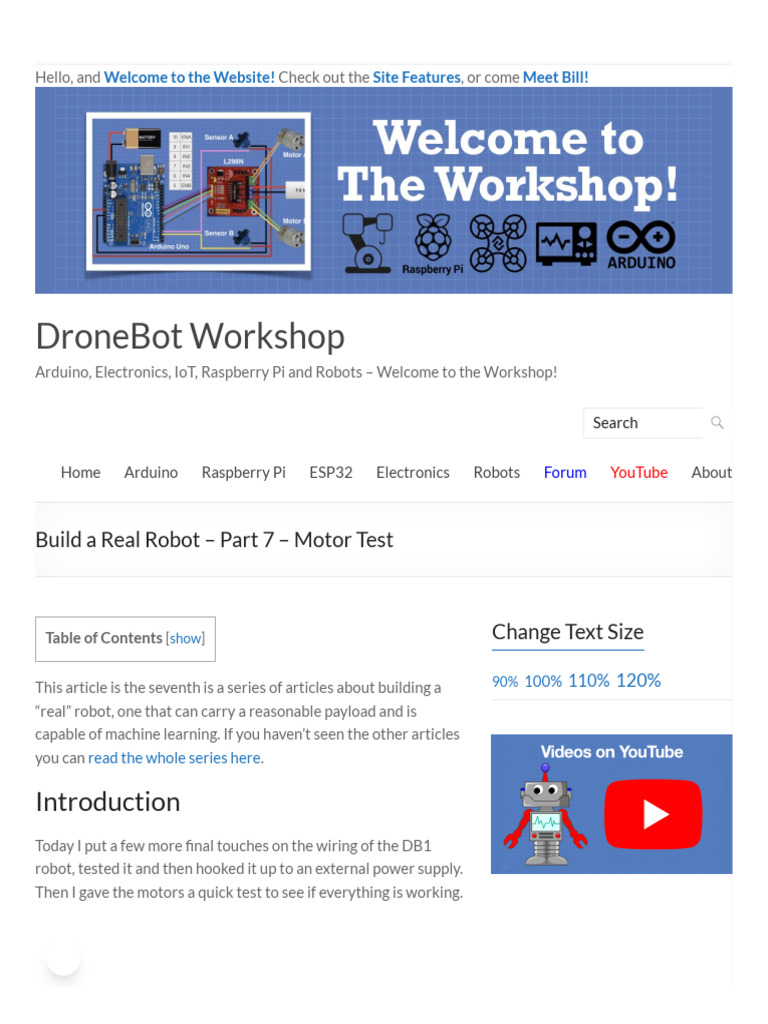Build A Real Robot - Part 7 - Motor Test - DroneBot Workshop | PDF