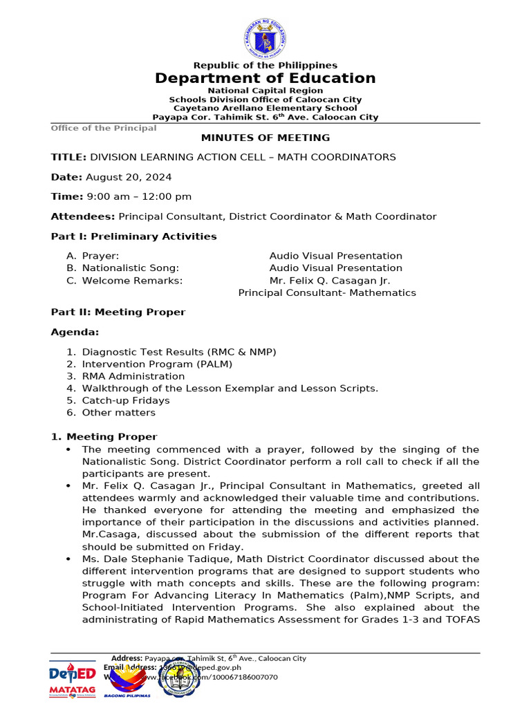 Minutes-Of-Meeting-Division Action Cell - Mathematics Coordinator | PDF