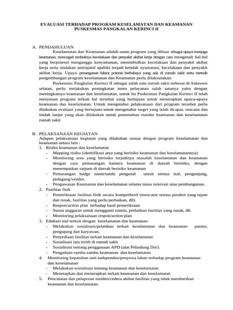 Evaluasi Program Keselamatan Dan Keamanan | PDF