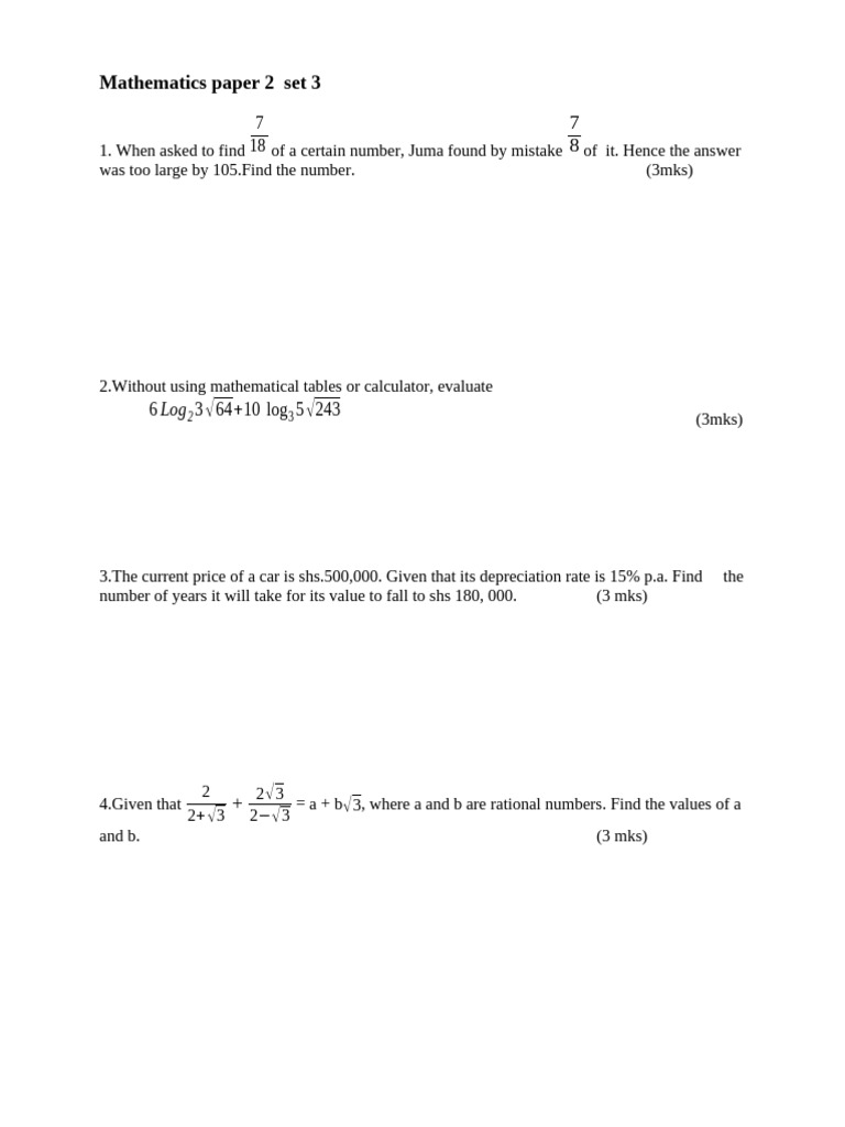 Mathematics Paper 2 Set 3 | PDF