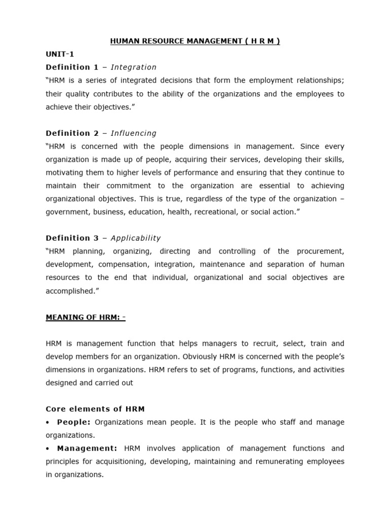 HRM Notes | PDF | Human Resource Management | Strategic Management