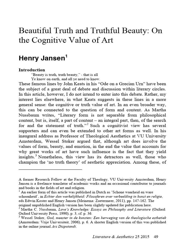 Beautiful Truth and Truthful Beauty On T | PDF
