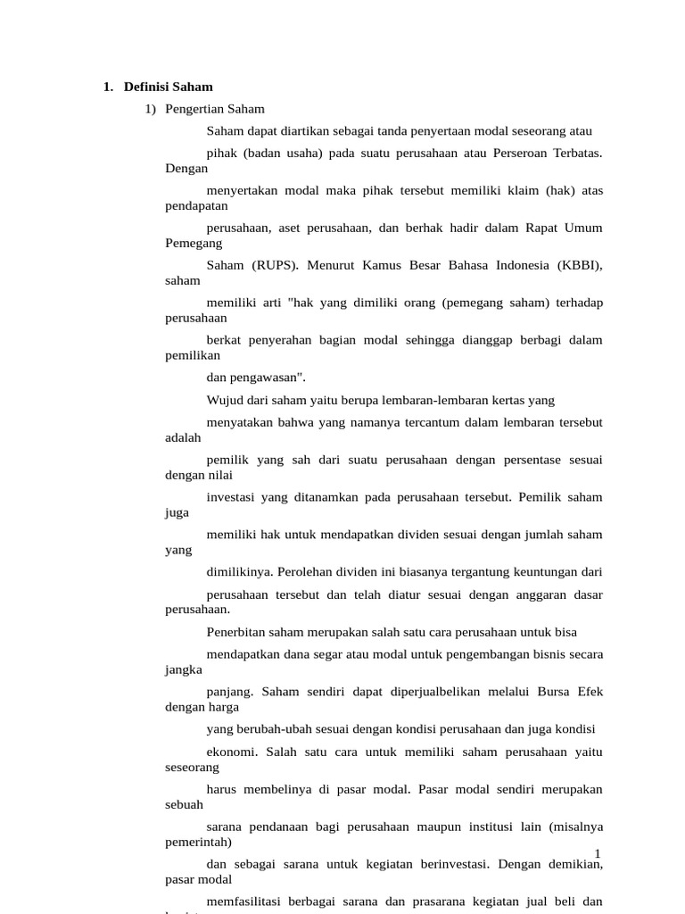 Kelompok 3 - Definisi Saham, Hak Hukum Dan Fasilitas Pemegang Saham ...
