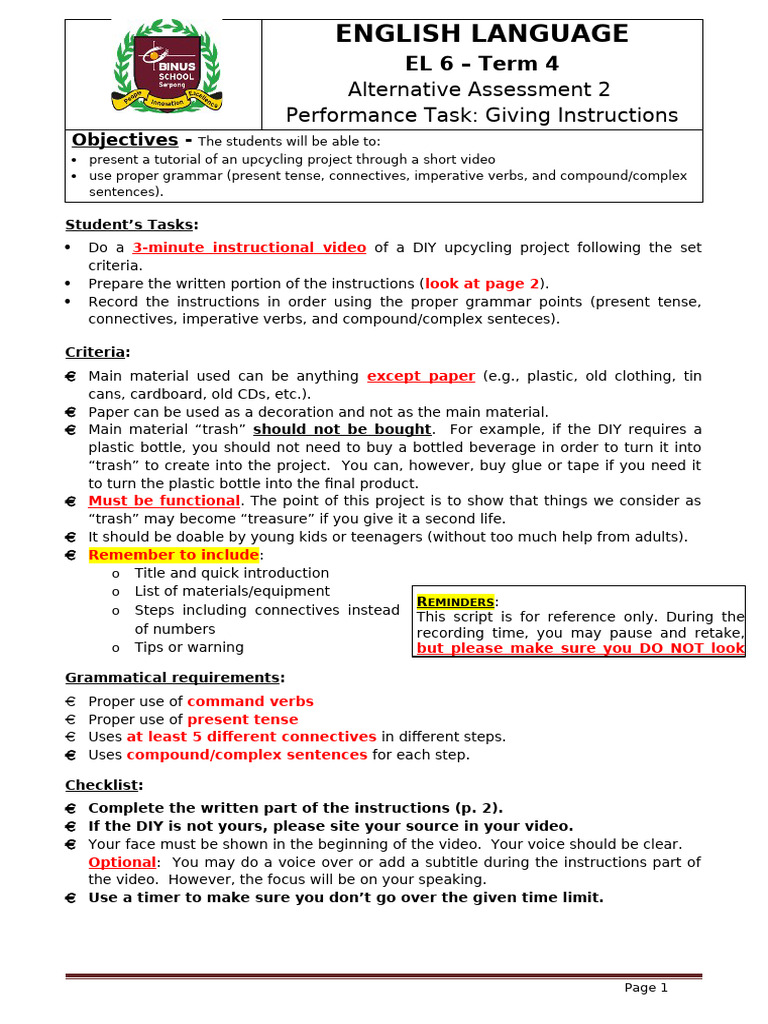 EL 6 English Language T4 AA2 Template | PDF