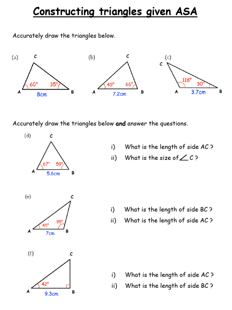 Constructing Triangles Given ASA - Worksheet | PDF