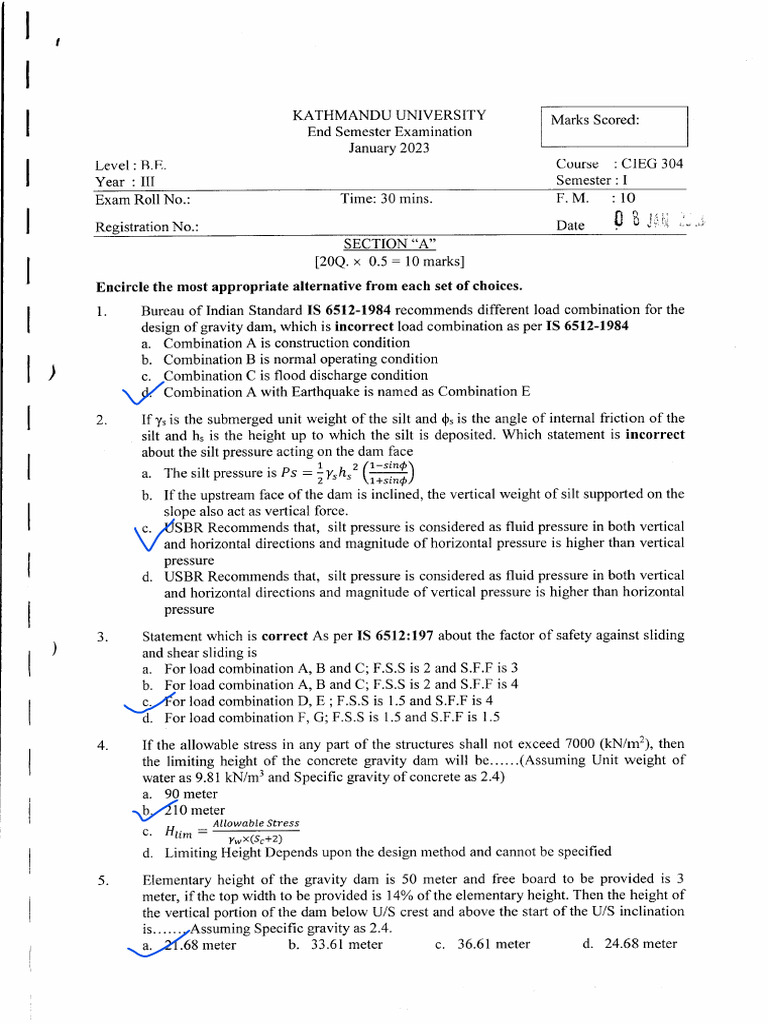 Hydraulics Structure MCQ | PDF