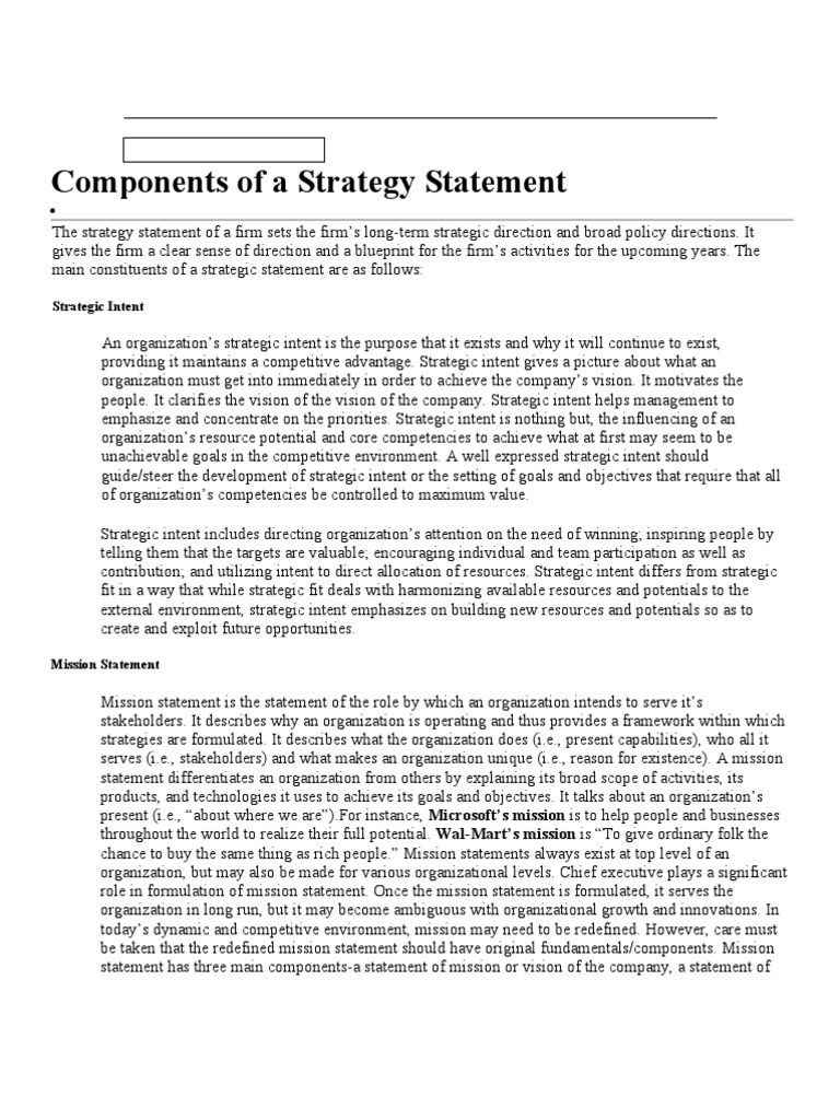 Components of A Strategy Statement | PDF | Strategic Management | Goal