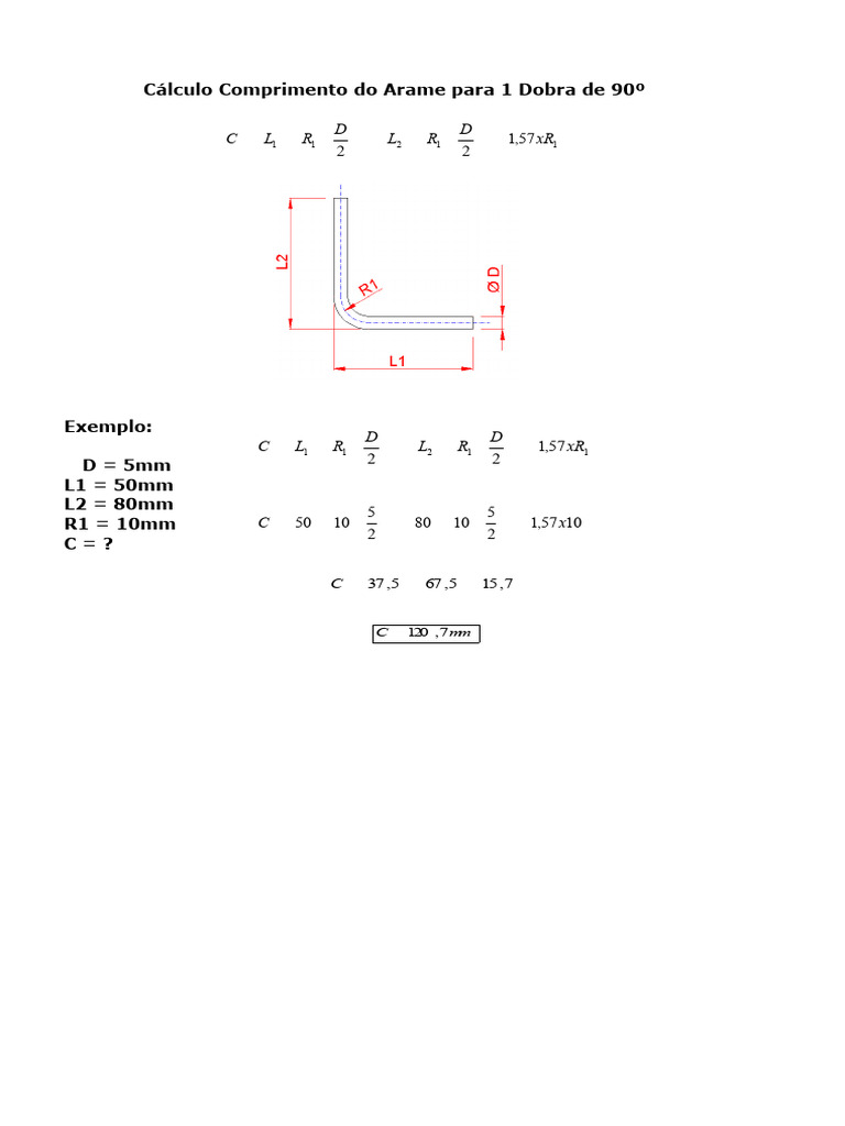 Calculo Comprimento Do Arame para 1 Dobra de 90º | PDF