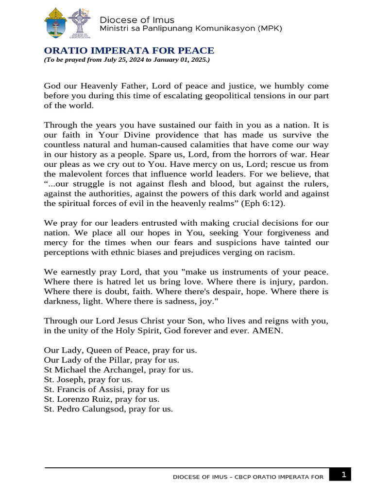 Doi - CBCP Oratio Imperata For Peace - 2024 | PDF
