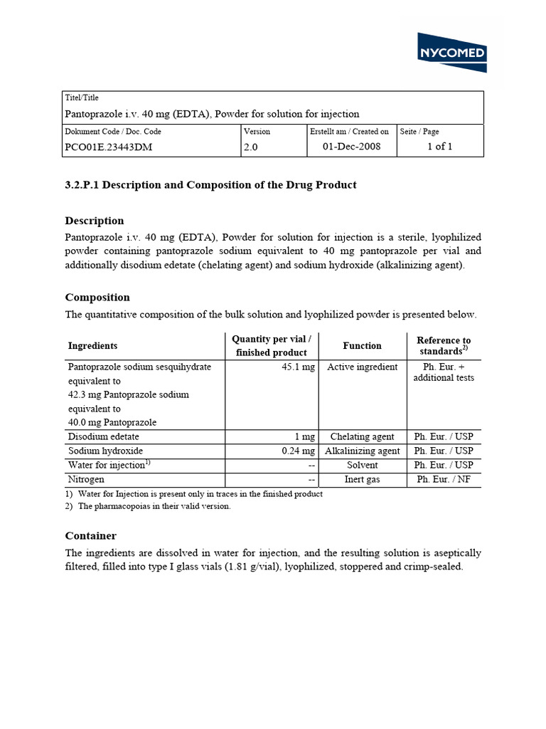 Description and Composition of The Drug Product | PDF