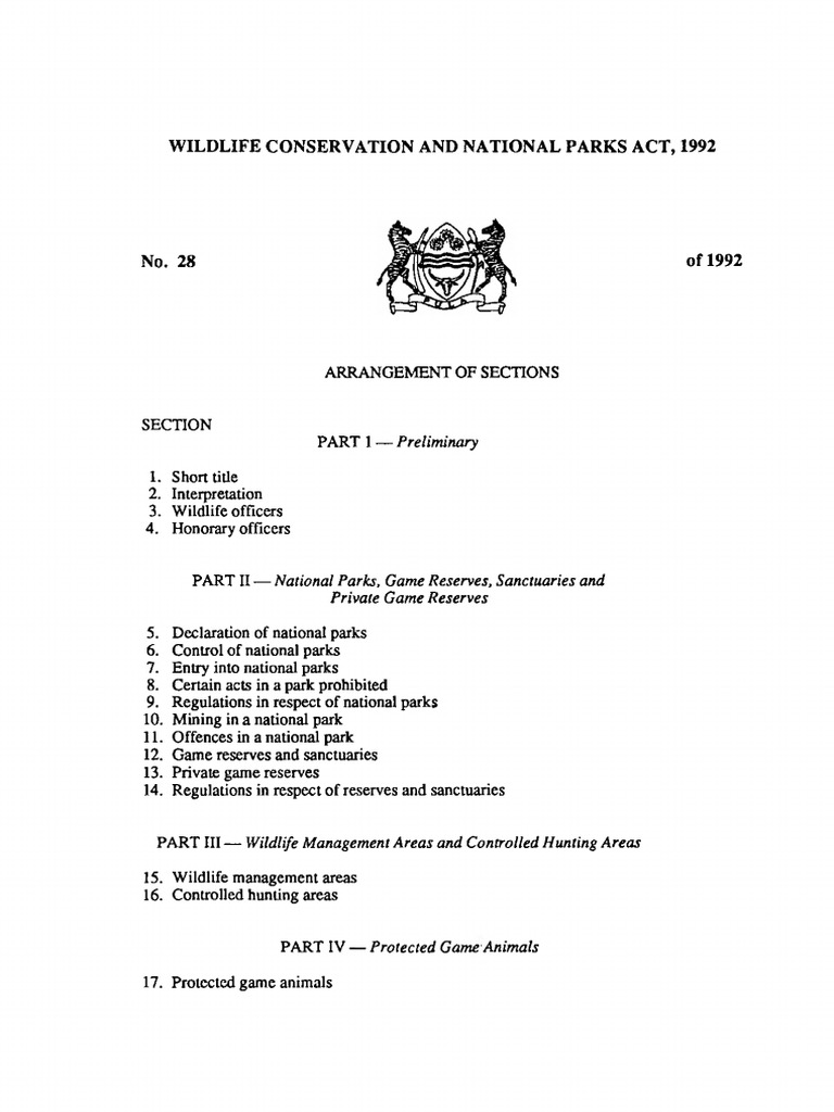 Wildlife Conservation and National Parks Act, 28 of 1992 | PDF