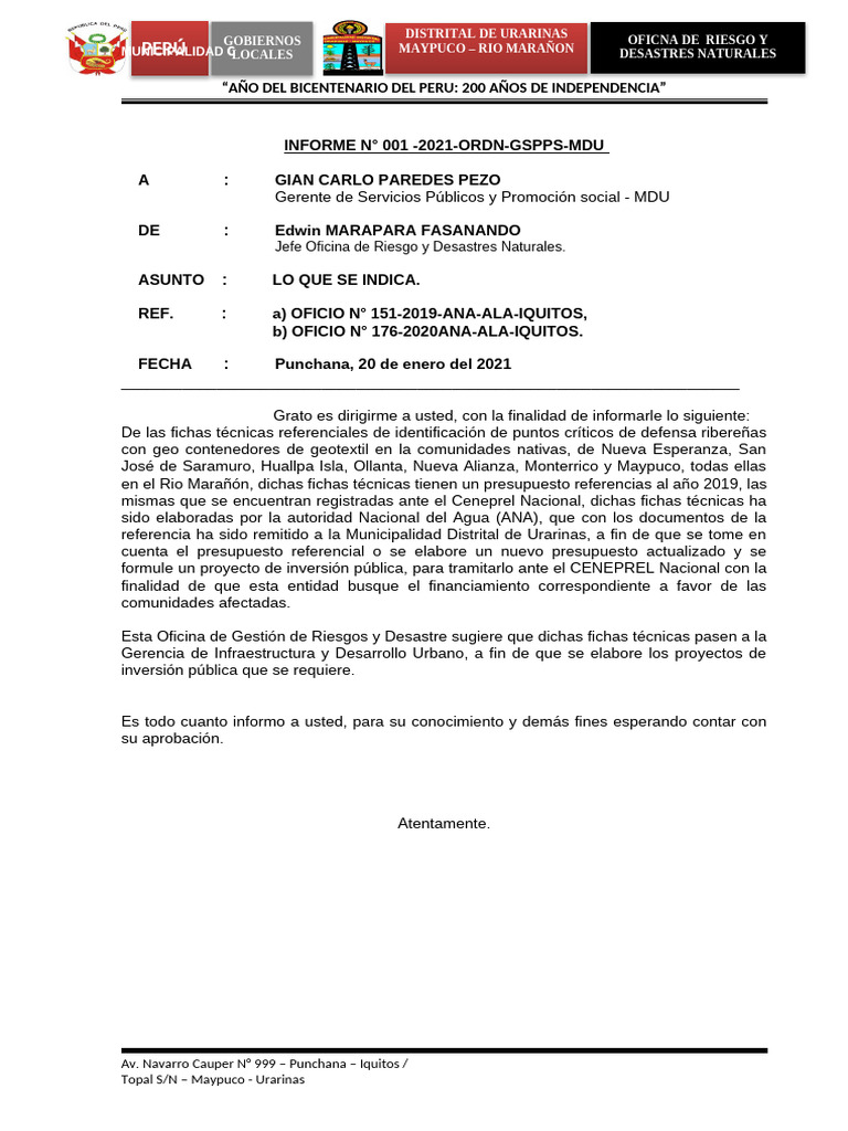 Informe #001-2021 | PDF