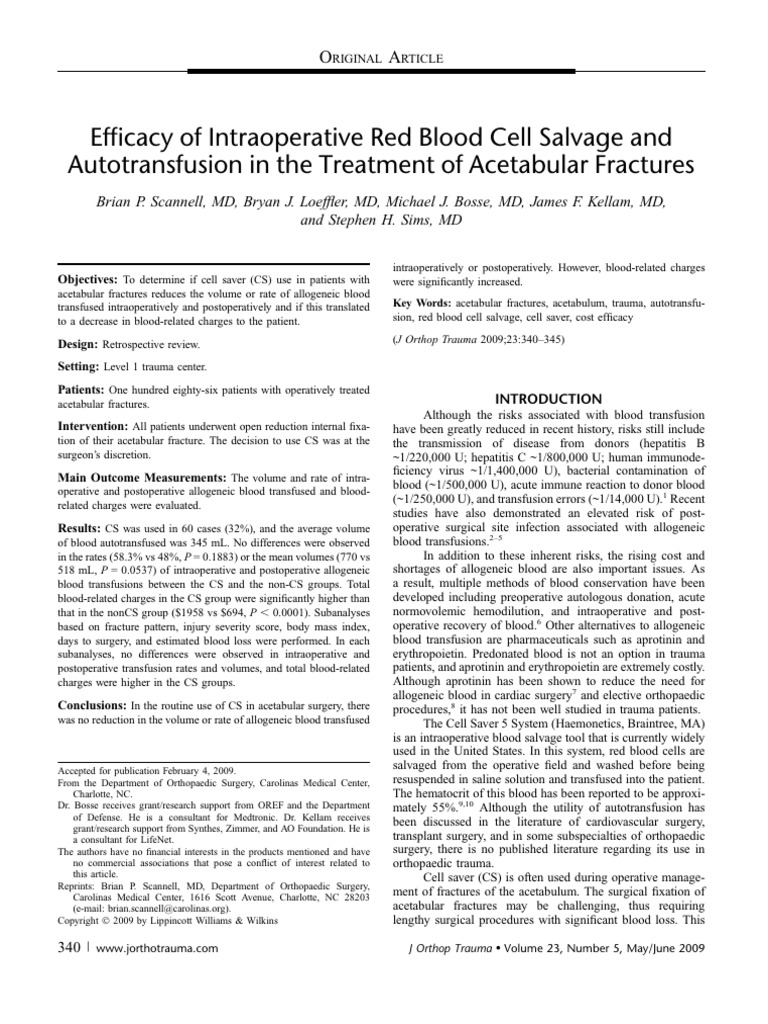 Efficacy of Intraoperative Red Blood Cell Salvage and Autotransfusion in The Treatment of ...