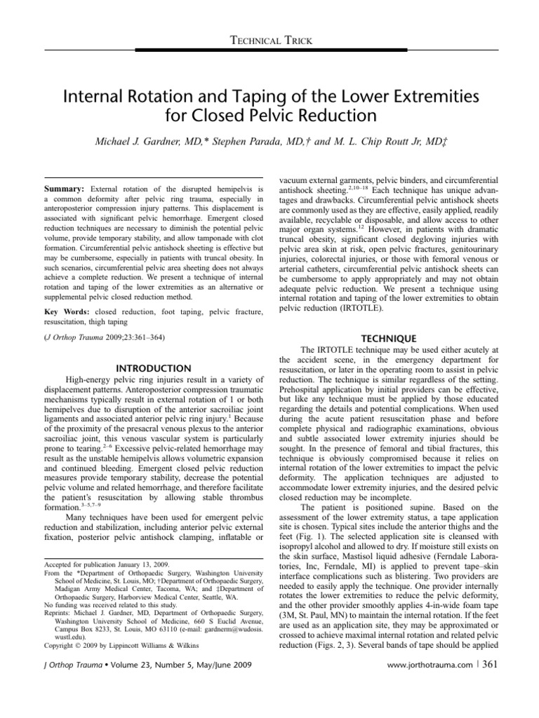 Internal Rotation and Taping of The Lower Extremities For Closed Pelvic ...