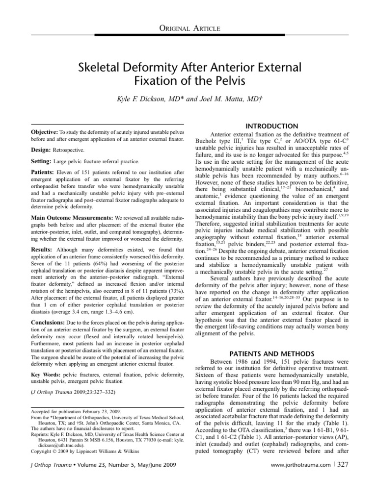Skeletal Deformity After Anterior External Fixation of The Pelvis | PDF