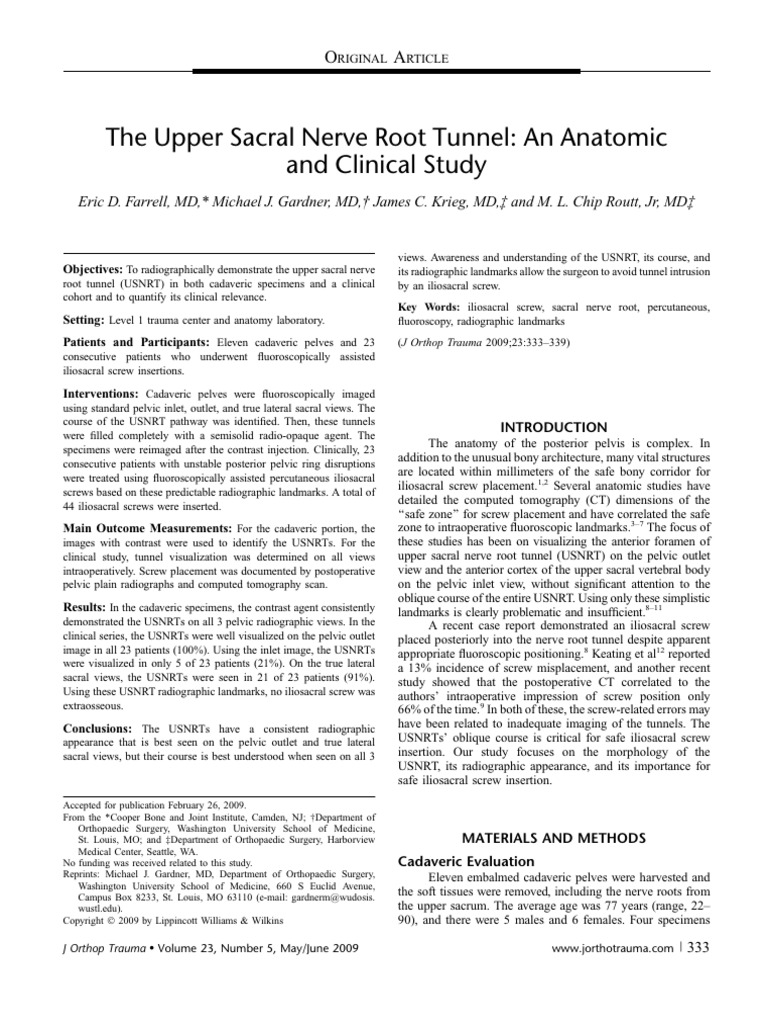 The Upper Sacral Nerve Root Tunnel - An Anatomic and Clinical Study | PDF