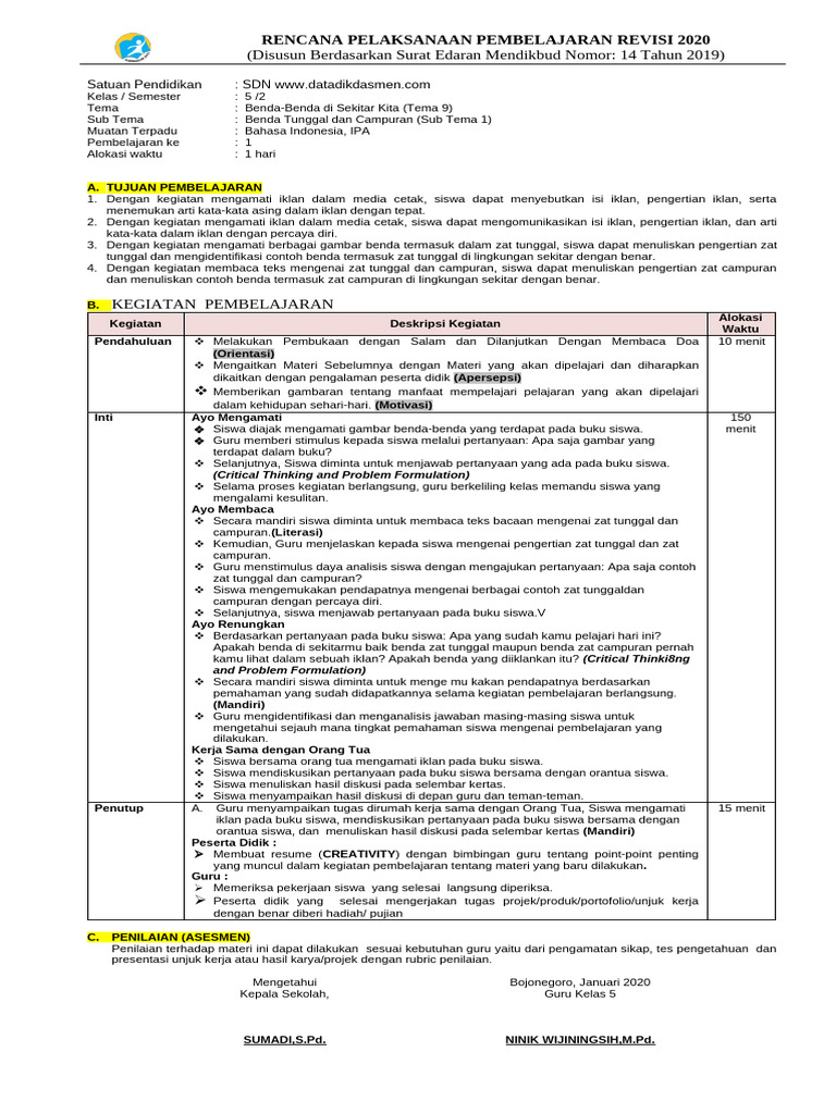 Disusun Berdasarkan Surat Edaran Mendikbud Nomor: 14 Tahun 2019 | PDF