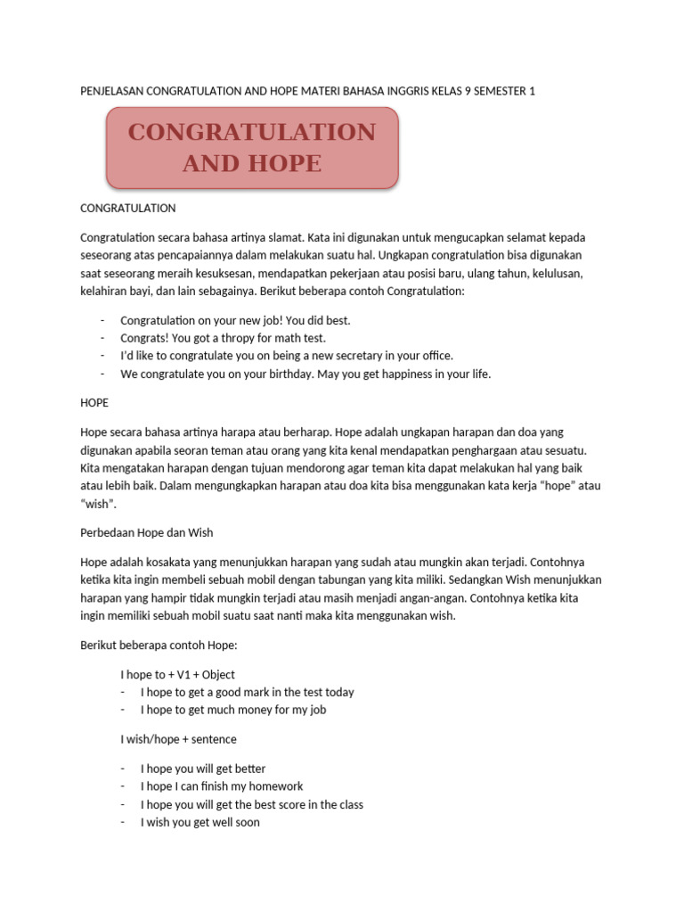 Materi Congratulation and Hope | PDF