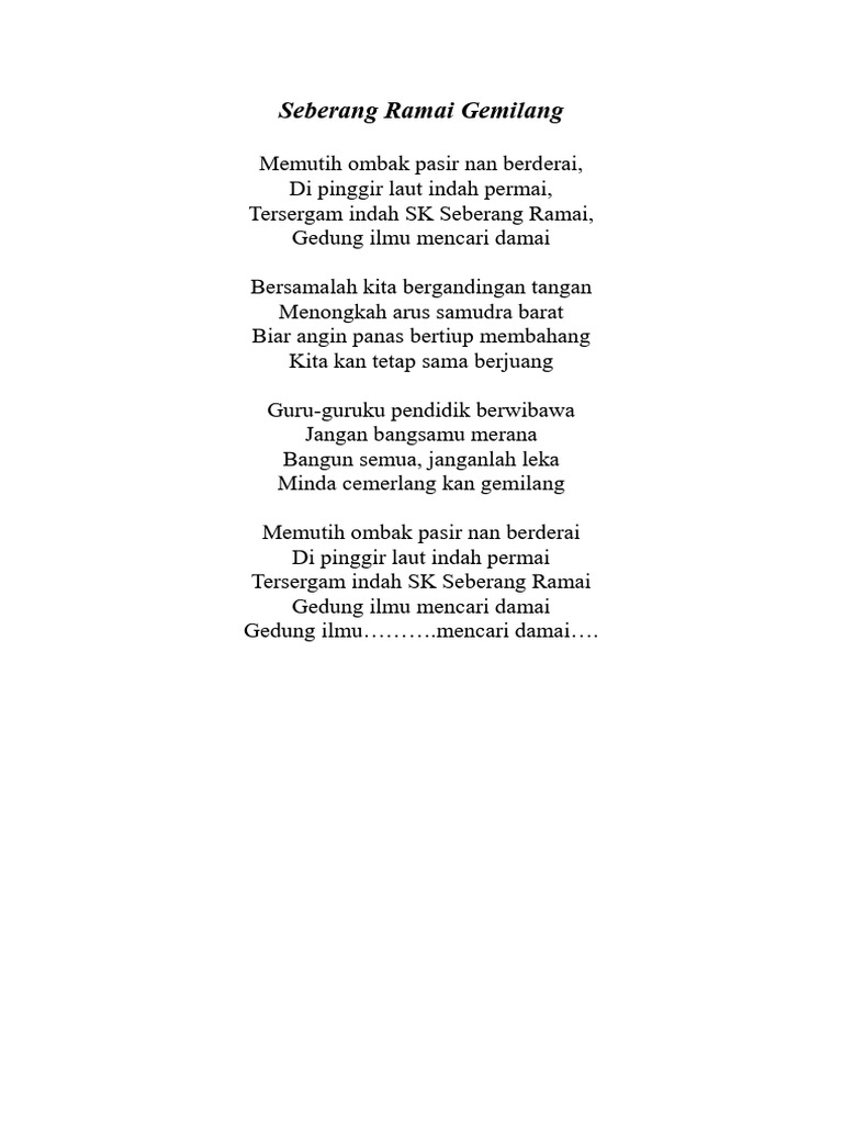 Seberang Ramai Gemilang (Lagu SKSR) | PDF
