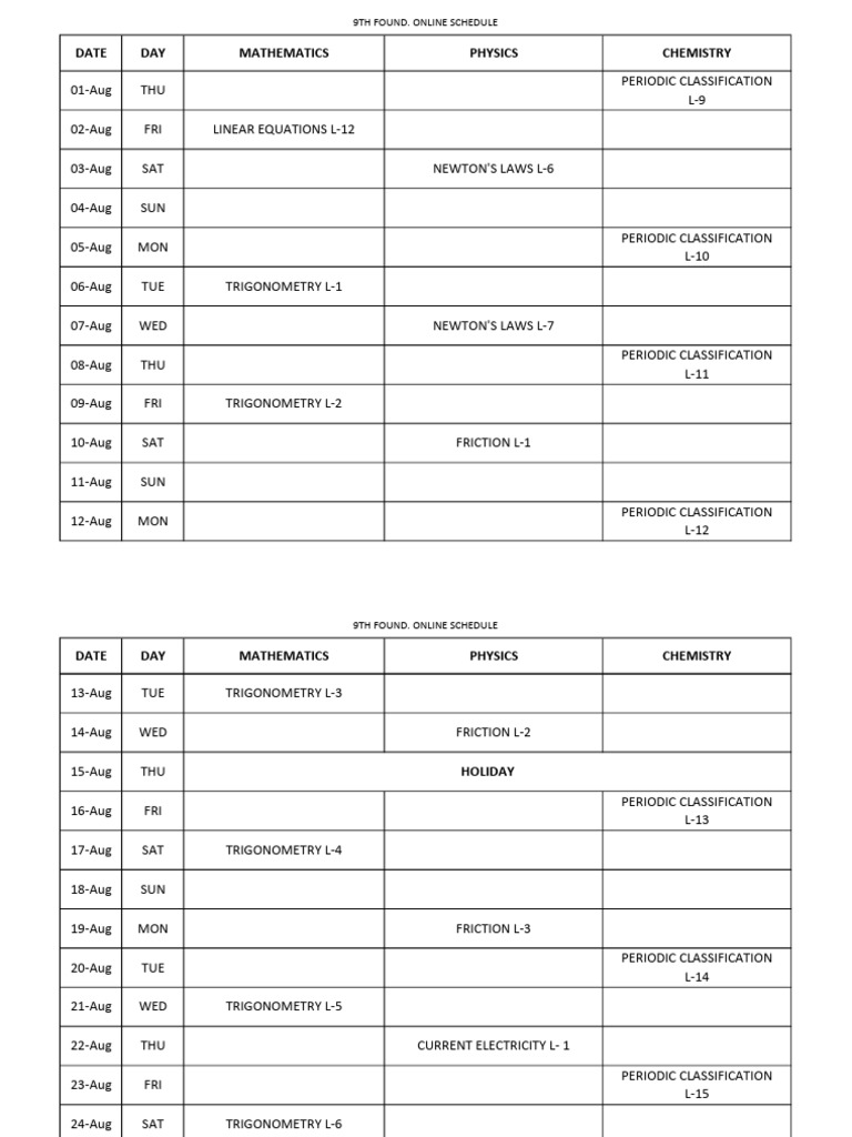 9th Class Online Schedule-2 | PDF