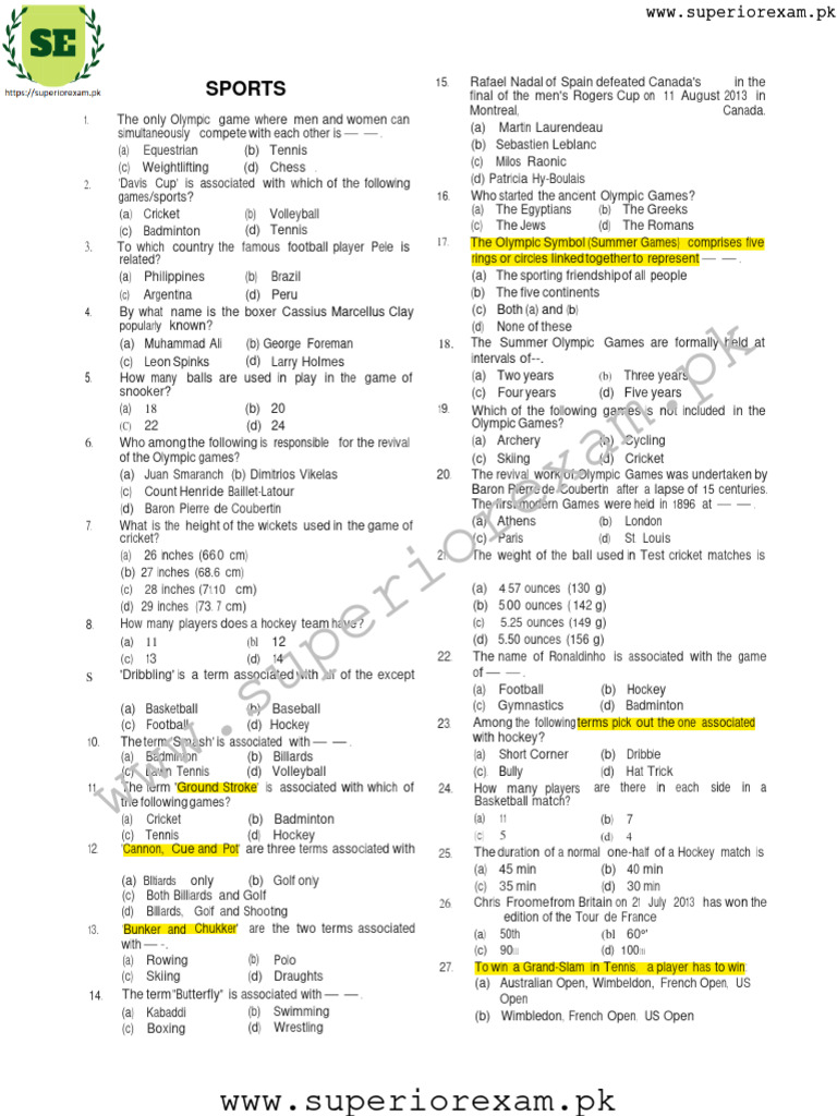 Sports Basic MCQs | PDF