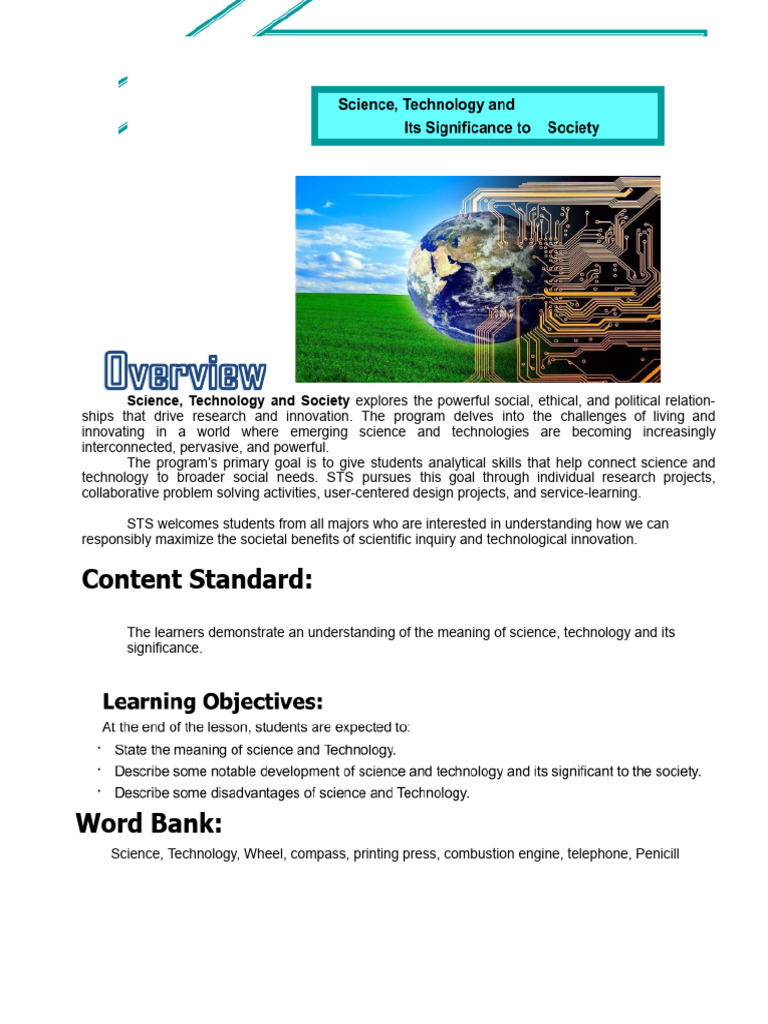 Module 1 Introduction To STS Science Technology and Societypdf | PDF