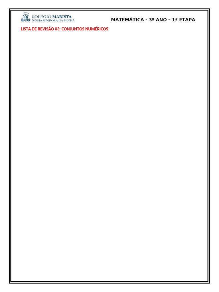 Lista de Exer 03 3º Ano 2024 | PDF