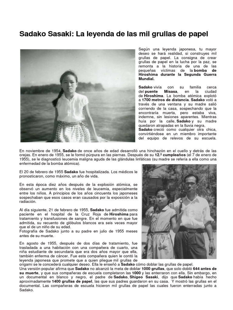 Sadako Sasaki La Leyenda de Las Mil Grullas de Papel | PDF