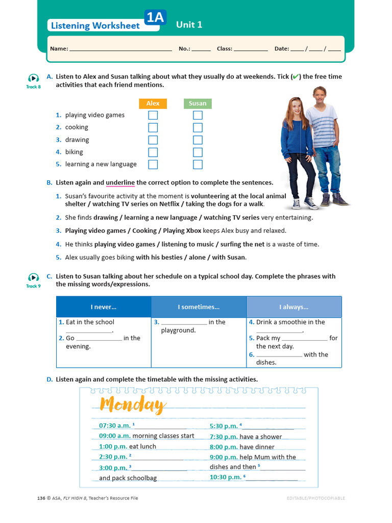 FlyHigh8 - Listening Worsheet 1A | PDF