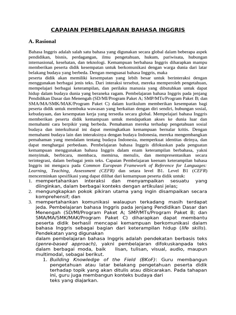 CP Bahasa Inggris Fase e | PDF