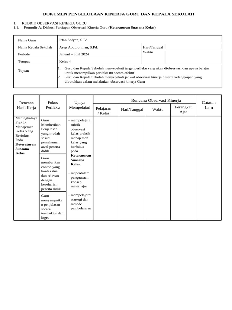 DOKUMEN PENGELOLAAN KINERJA GURU DAN KEPALA SEKOLAH Pak Irfan | PDF