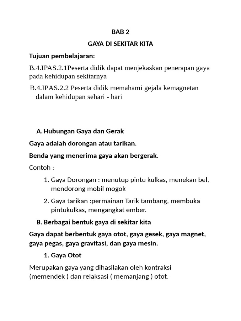 Materi Ipas Bab 2 Gaya Disekitar Kita | PDF