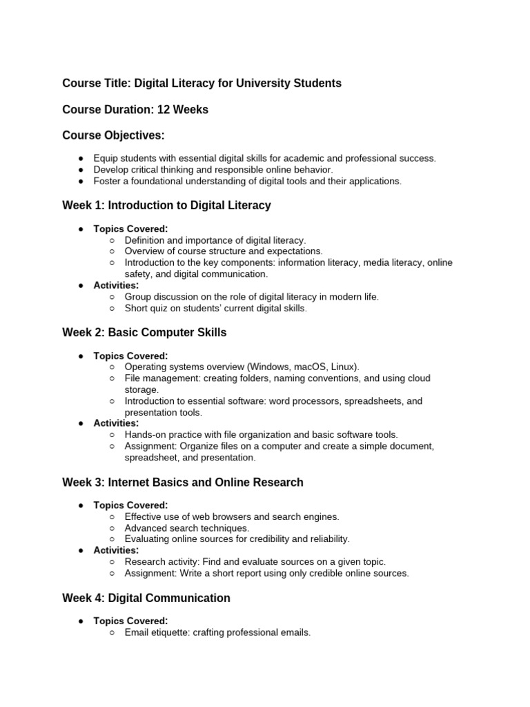Course Title - Digital Literacy For University Students | PDF