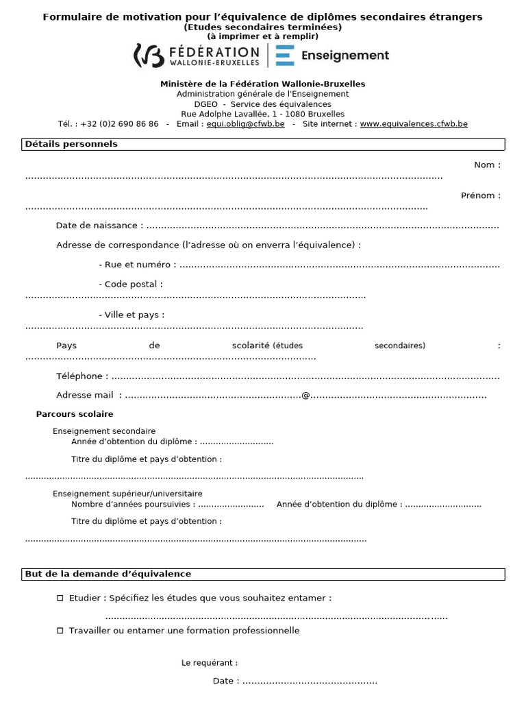 Formulaire Equivalence CESS 2 | PDF