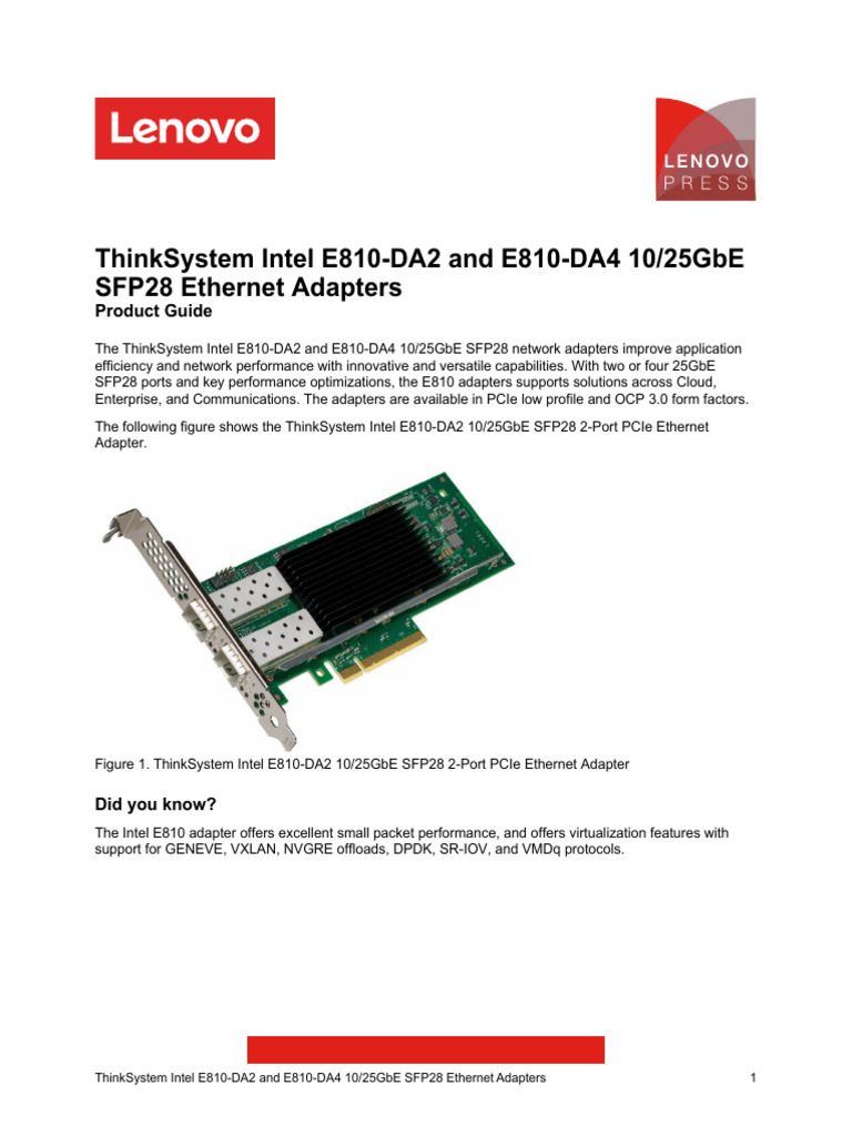 Intel E810-DA2 and E810-DA4 | PDF