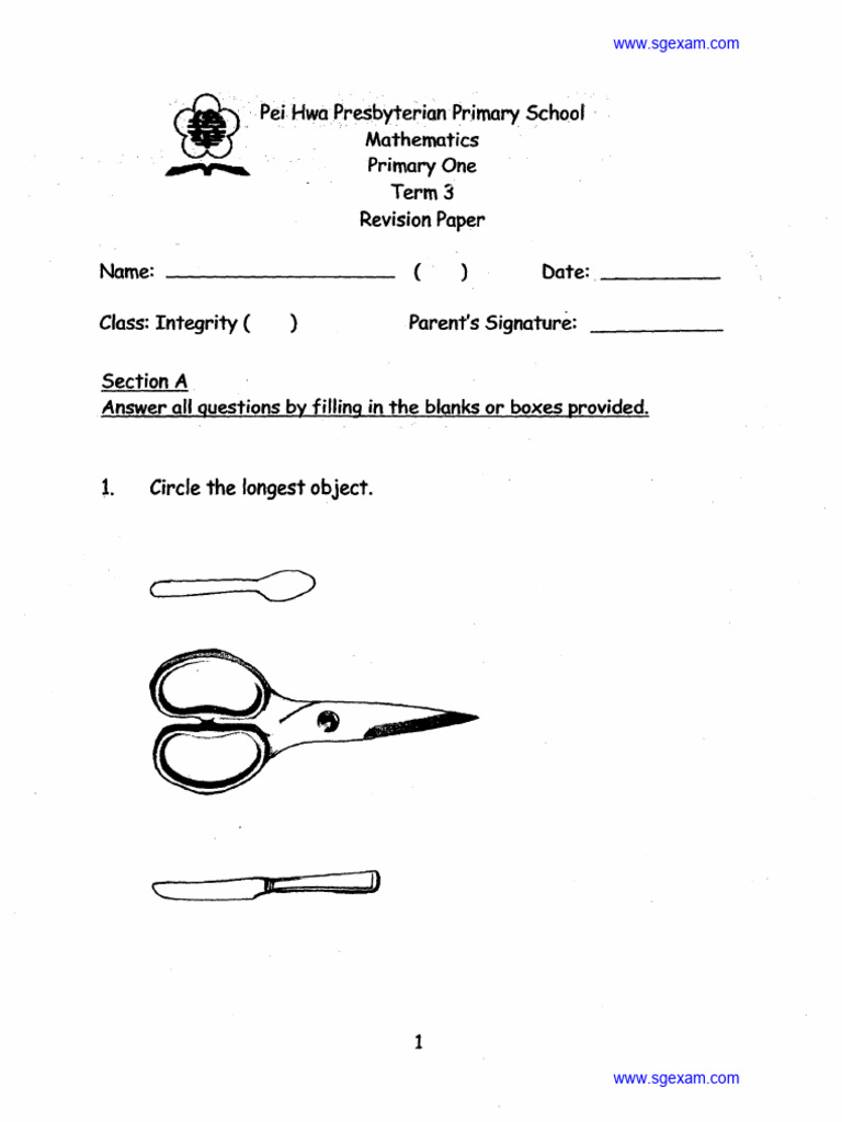 2015-P1-Maths-Test-Pei Hwa | PDF