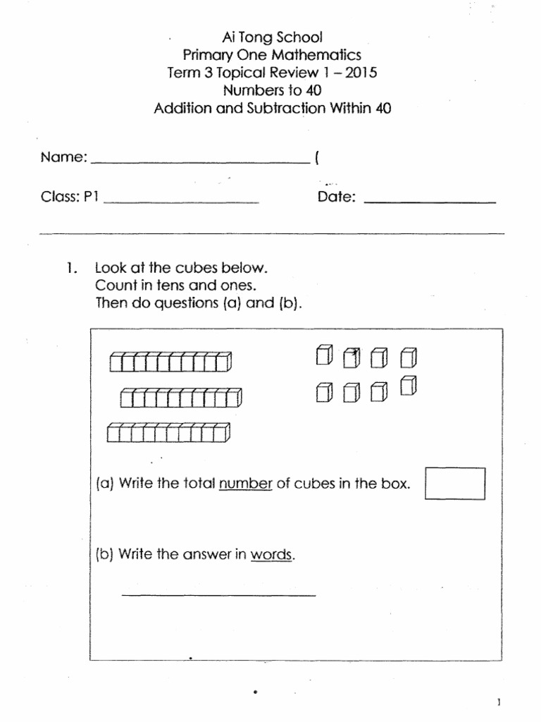 2015 P1 Maths Practice Ai Tong | PDF