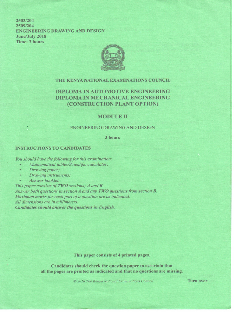 KNEC.2018.Jun-Jul.2503.204-Engineering Drawing and Design | PDF