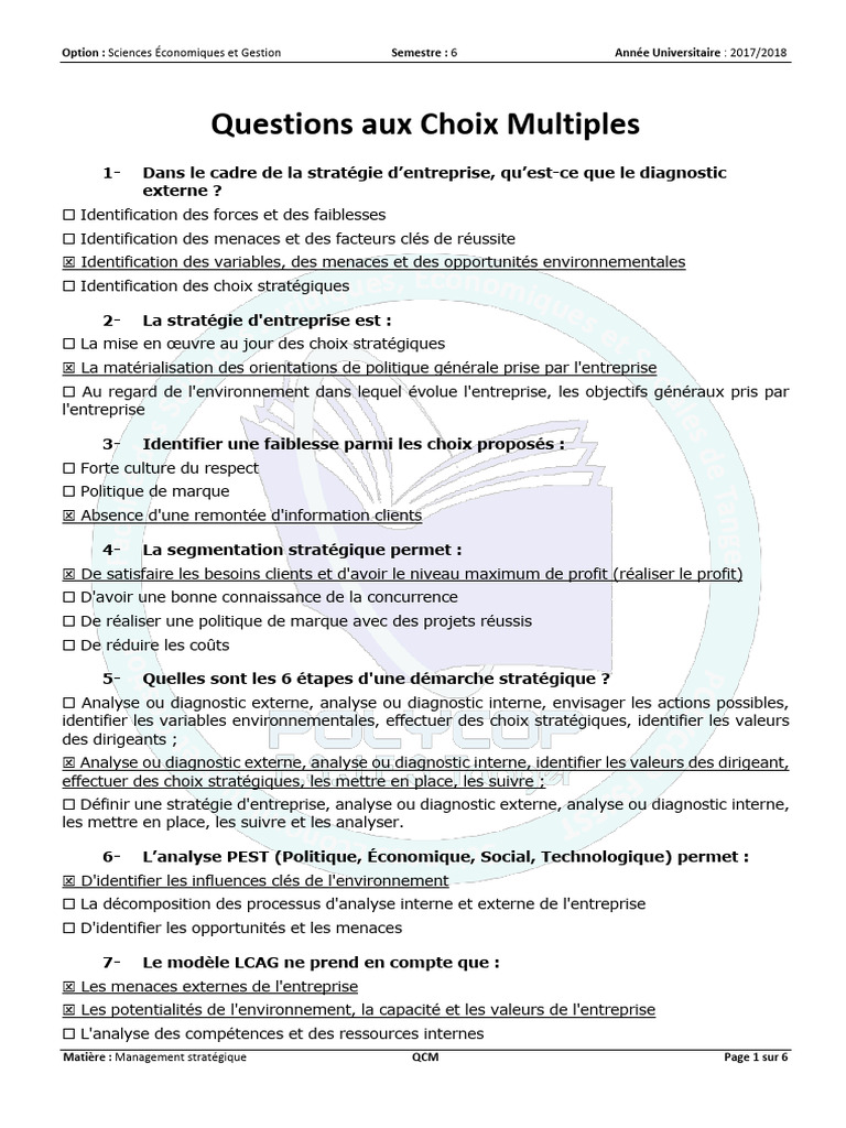 S6 - MS - QCM Corrigé | PDF
