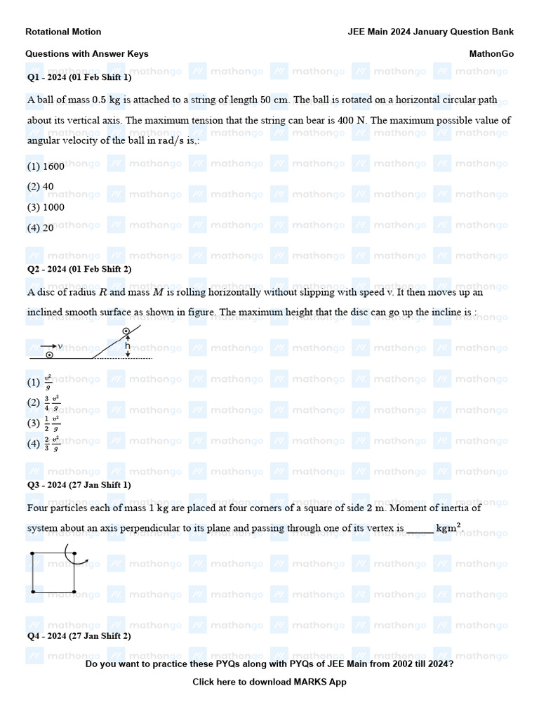 Rotational Motion - JEE Main 2024 January Question Bank - MathonGo ...