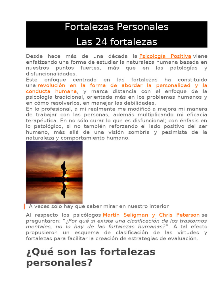 Fortalezas Personles - Las 24 Fortalezas de La Psicología Positiva ...