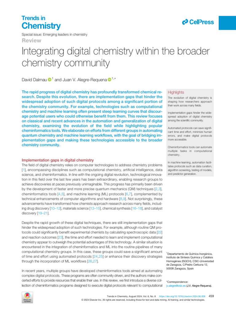 Integrating Digital Chemistry Within The Broader Chemistry Community | PDF